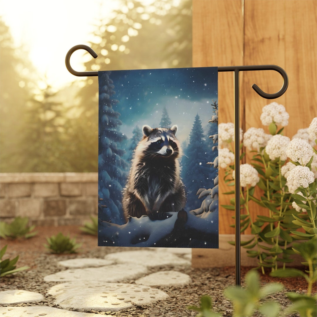 Raccoon Flag, Winter Flag, Small Garden Flag, Winter Garden, Outdoor ...