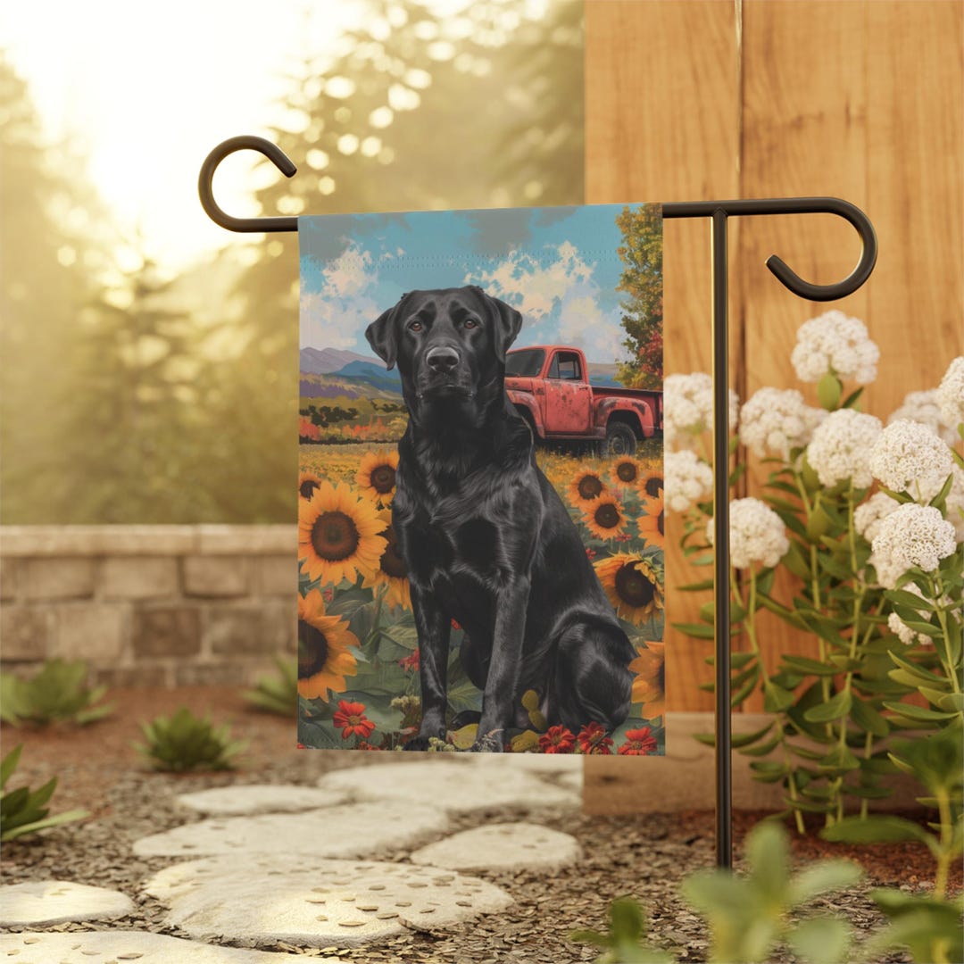 Black Labrador Fall Garden Flag, Dog With Flowers, Outdoor Décor, Small ...