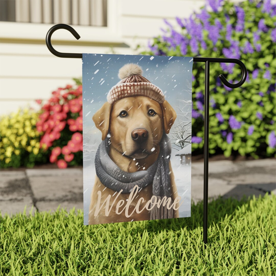 Golden Labrador Garden Flag, Labrador Dog Flag, Winter Flag, Welcome ...