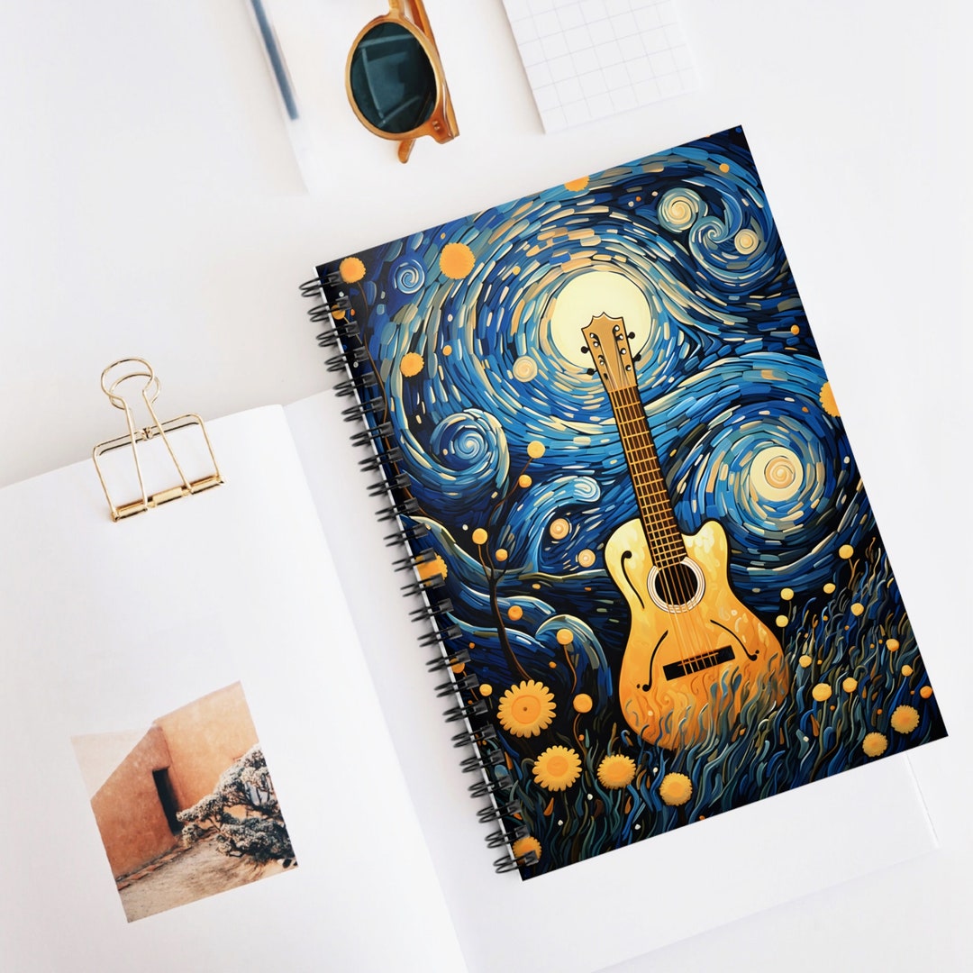 Van Gogh Guitar Spiral Notebook Ruled Line - Etsy