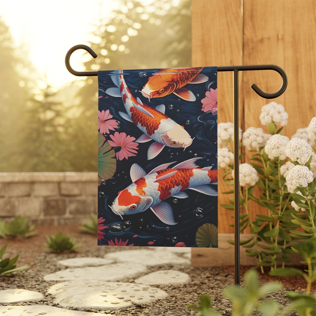 Beautiful Vibrant Koi Fish Pond Flag, Outdoor Decoration, Garden ...