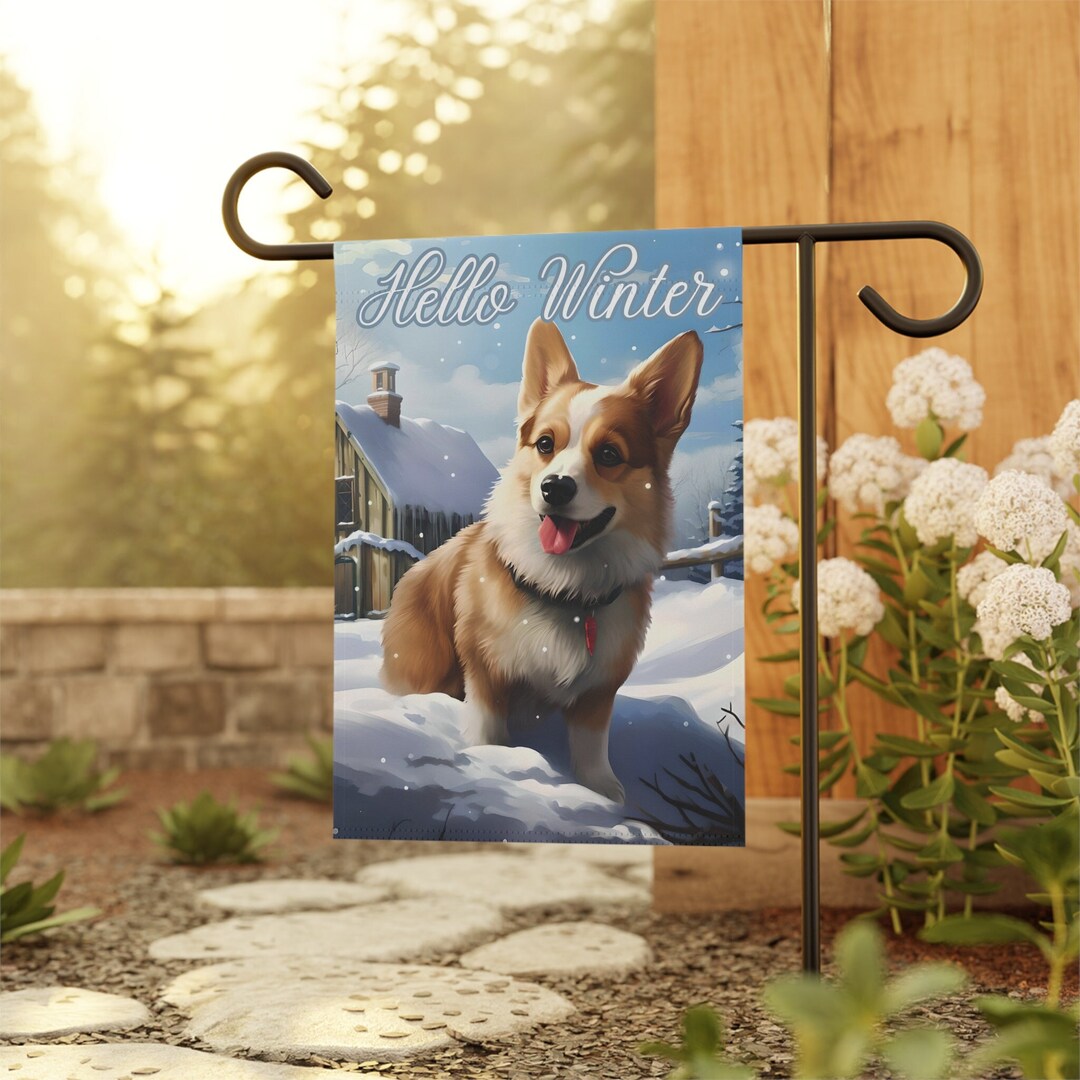 Pembroke Welsh Corgi Flag, Dog Flag, Winter Flag, Garden Flag, Corgi ...