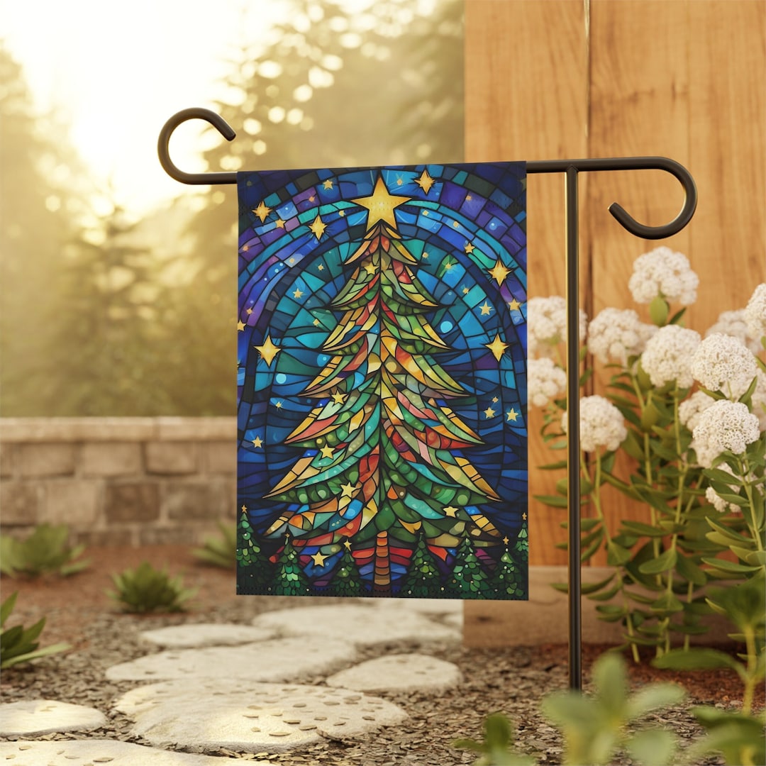 Stained Glass Christmas Tree Flag, Winter Garden & House Banner, Winter ...