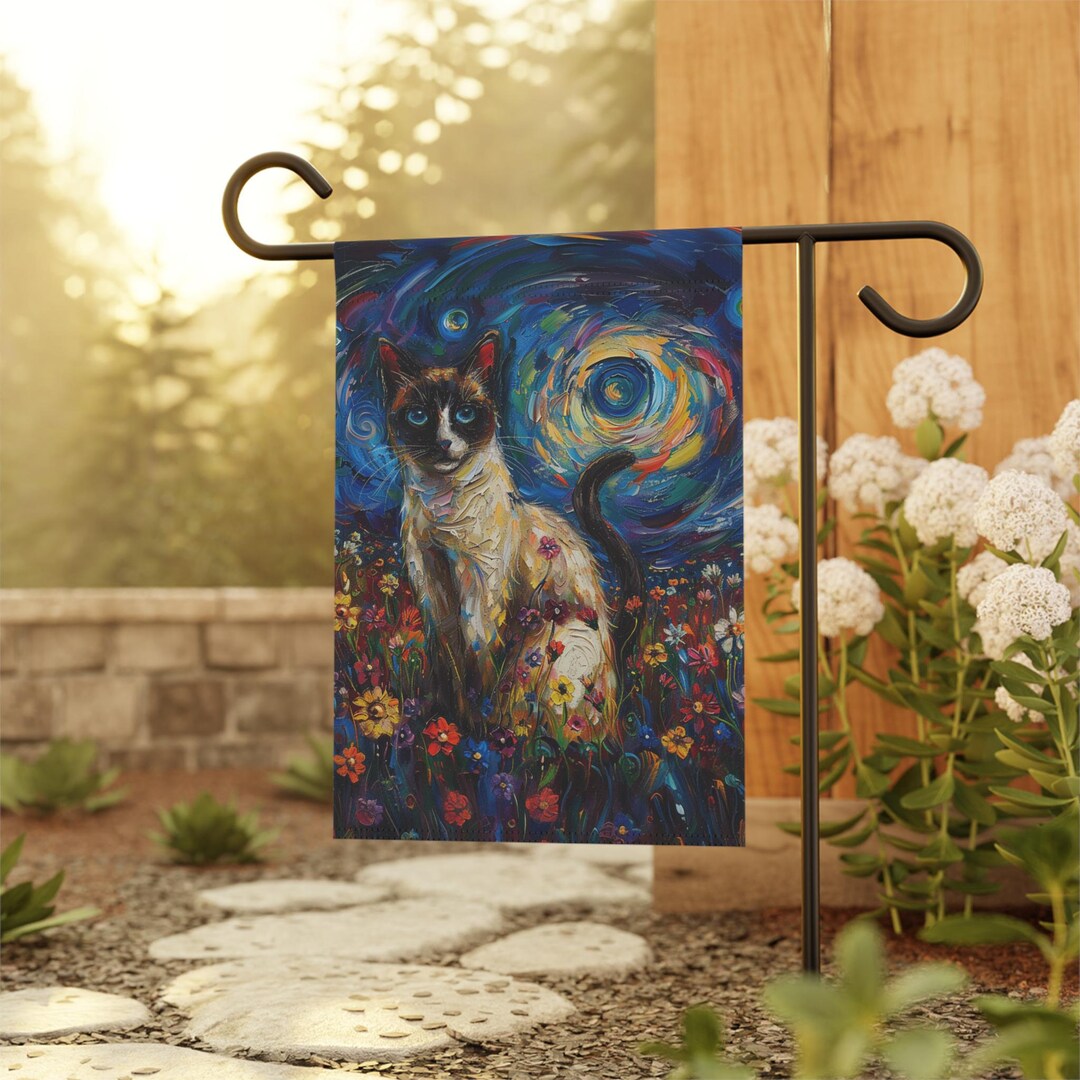 Starry Night in the Style, A Balinese Snowshoe Cat in a Field of ...