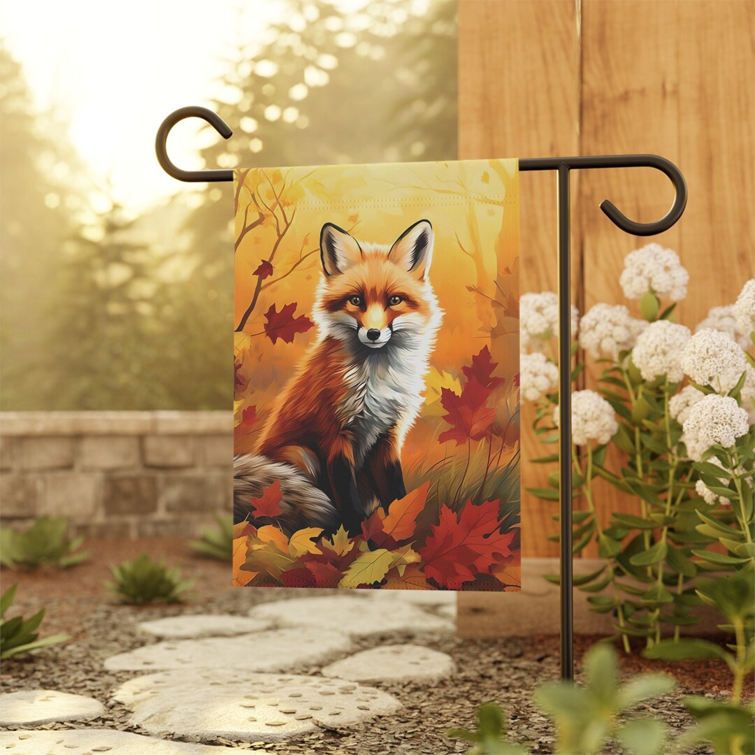 Fall Decor: Red Fox Garden Flag With Colorful Autumn Leaves Outdoor ...