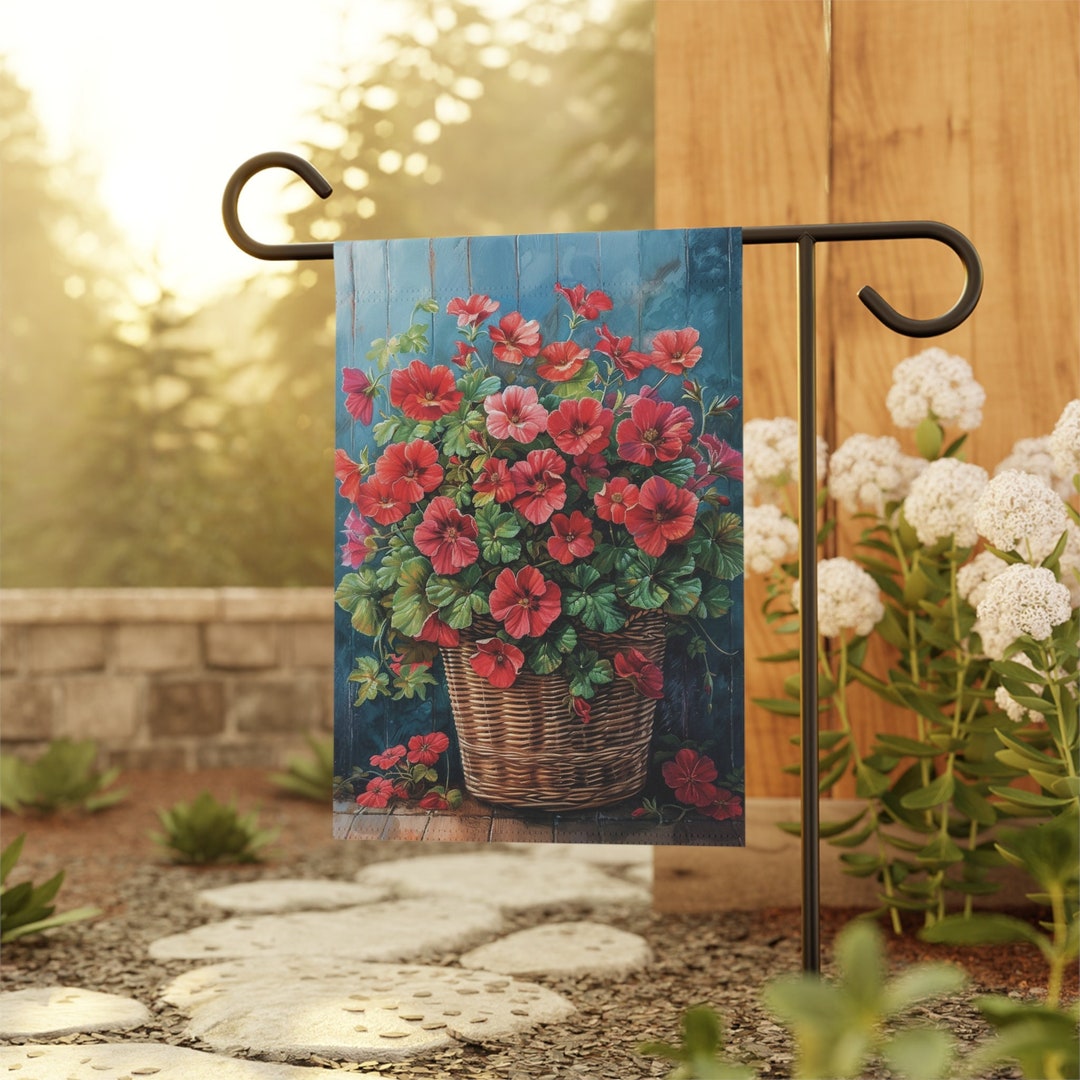Elevate Your Garden Decor: Geraniums in a Pot Small Garden Flag - Bring ...