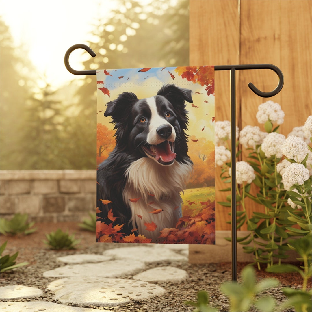 Border Collie Flag, Autumn Flag, Garden Flag, Dog Flag, Outdoor Decor ...
