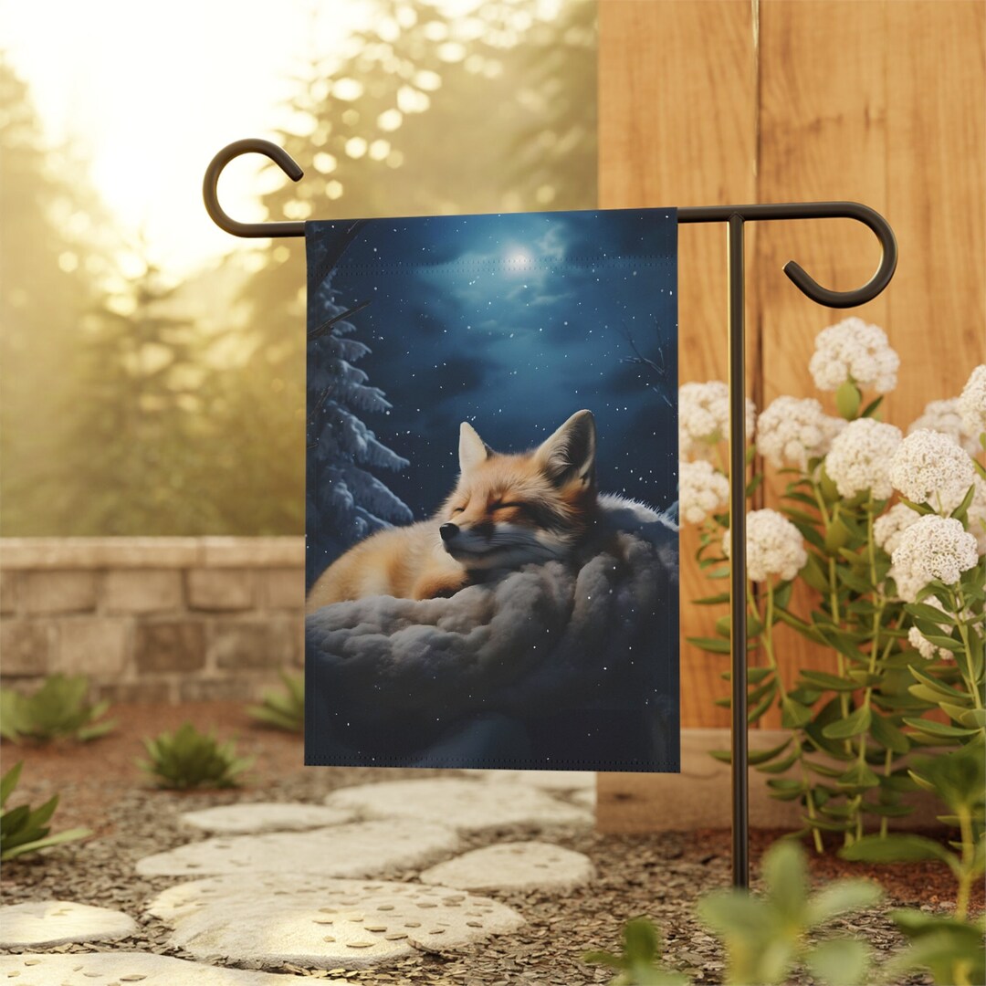 Whimsical Outdoor Accent: Small Garden Flag With a Fox in Winter ...