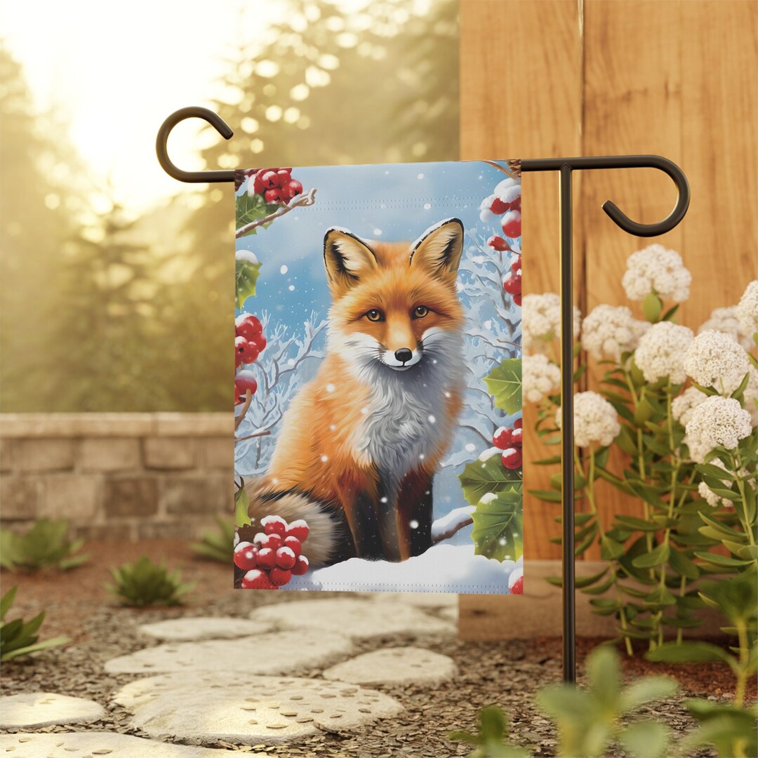 Red Fox Winter Flag, Fox Garden Flag, Outdoor Decor, Custom Flag ...