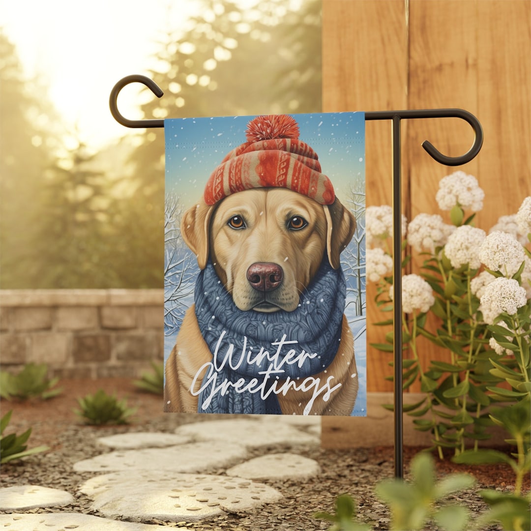 Yellow Labrador Flag, Custom Flag, Garden Flag, Winter Greetings, Dog ...