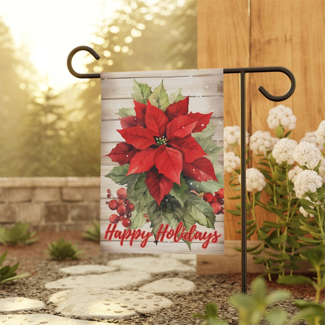 Festive Poinsettia Christmas Flag - Vibrant Garden Flag for Holiday ...
