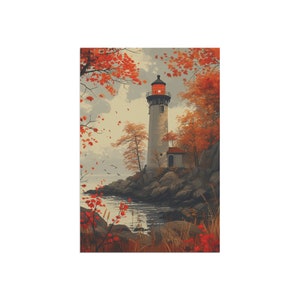 Vibrant Autumn Lighthouse Scene Small Garden Flag - Fall Decor and ...
