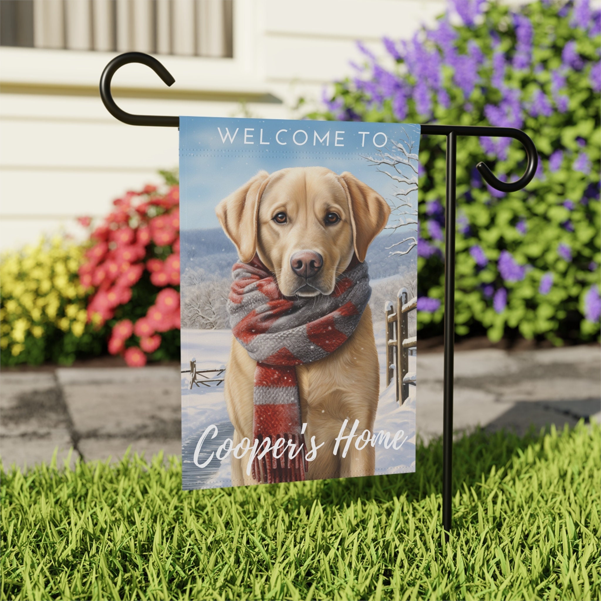 Yellow Labrador Flag, Custom Garden Flag, Winter Greetings, Yellow Lab ...