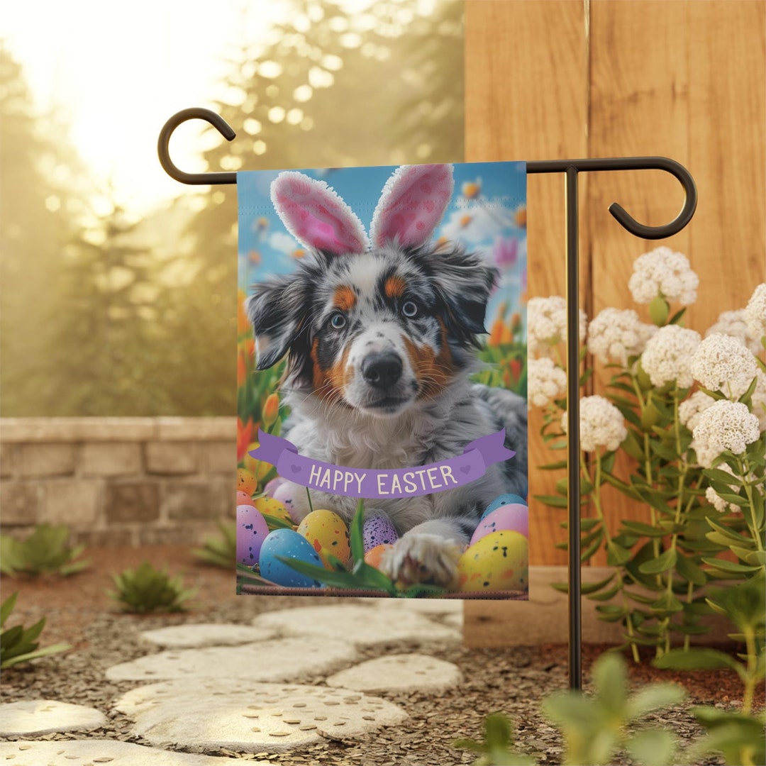 Blue Merle Australian Shepherd Easter Garden Flag, Dog Flag, Small ...