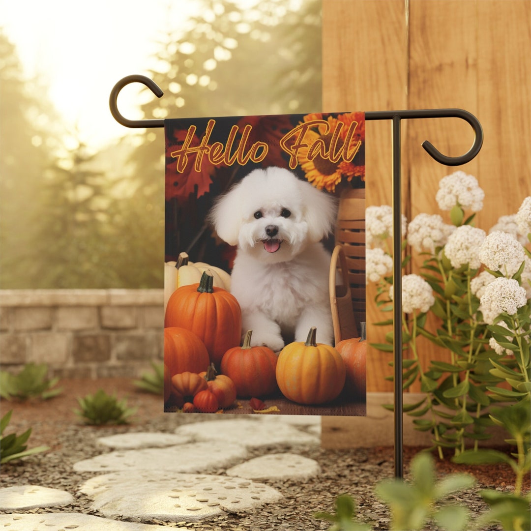 Bichon Frise Dog Flag Fall-themed Garden Flag With Adorable Bichon ...