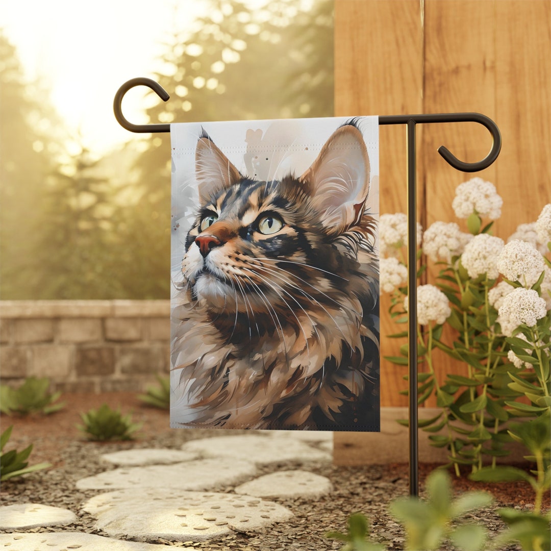 Colorful Maine Coon Cat Flag - Outdoor Decor, Garden Flag, Small Garden ...