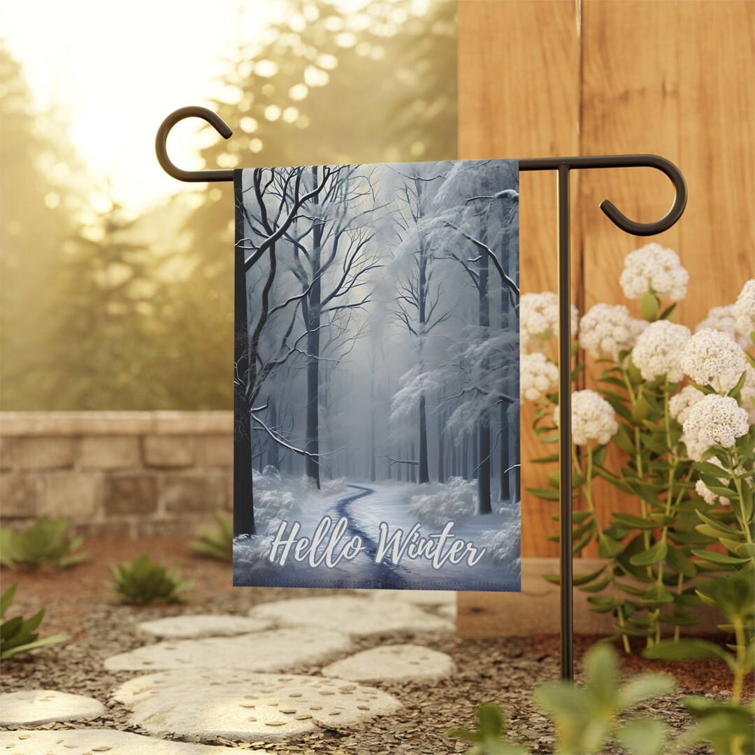 Winter Wonderland Creek Scene Garden Flag - Hello Winter Flag With ...