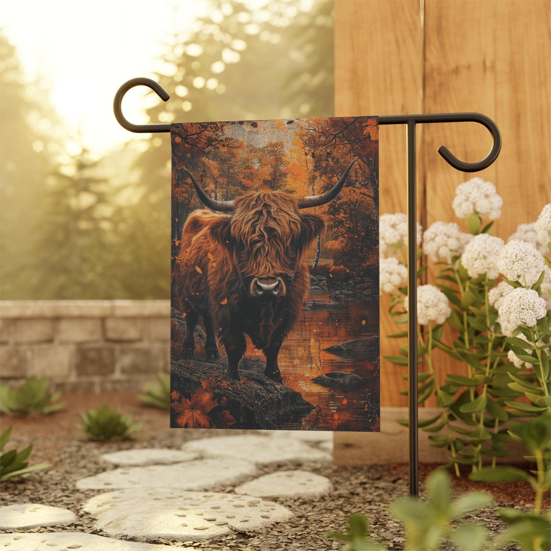Colorful Highland Cow Fall Flag, Small Garden Flag, Yard Art, Lawn Flag ...