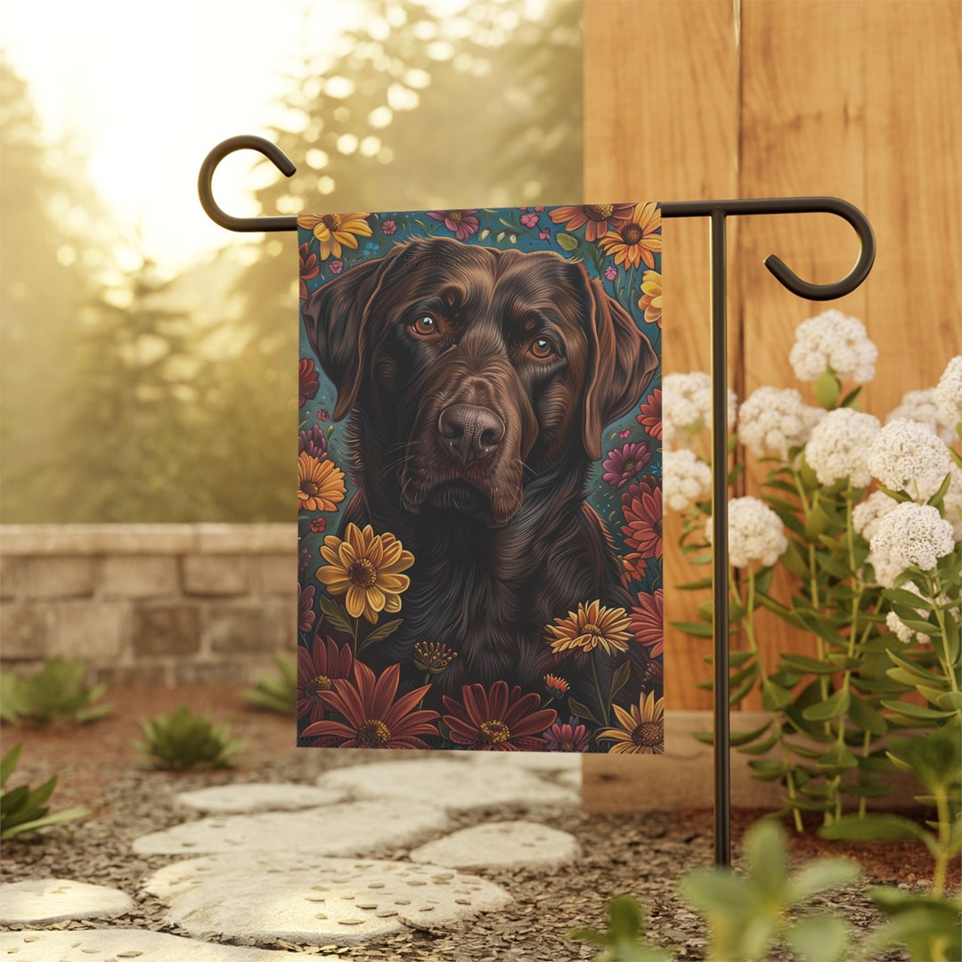Chocolate Lab Flag in Flowers Outdoor Decor, Garden Flag, House Flag ...