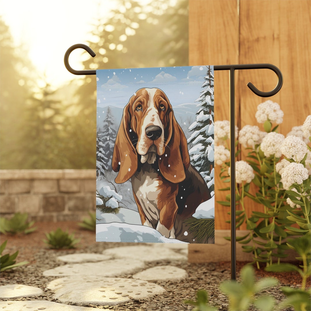 Basset Hound in Winter, Winter Flag, Dog Flag, Small Garden Flag ...
