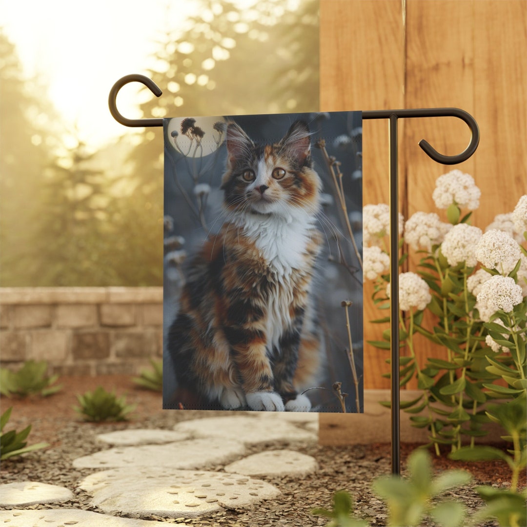 Calico Cat in Flowers Yard Flag - Double-sided Print, Yard Art, Small ...