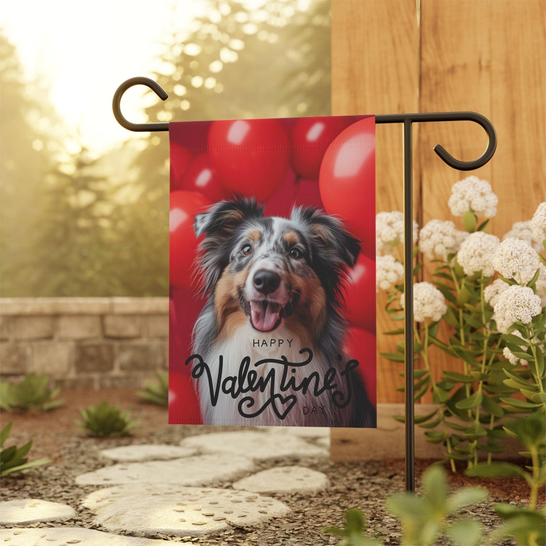 Lovely Blue Merle Shetland Sheepdog Valentine's Day Small Garden Flag ...