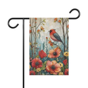Cheerful Bird in a Spring Flower Scene Small Garden Flag for Vibrant ...
