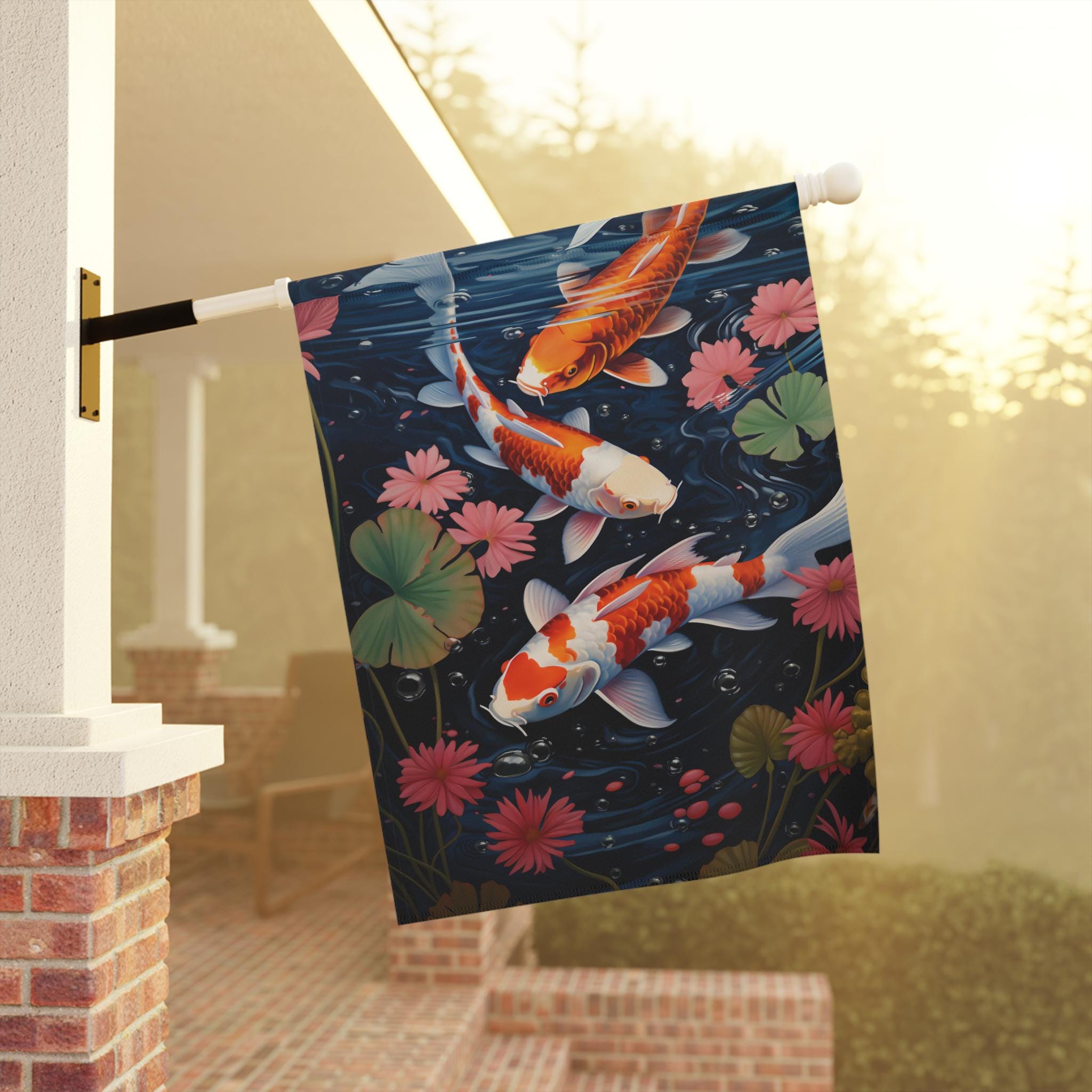 Beautiful Vibrant Koi Fish Pond Flag, Outdoor Decoration, Garden ...