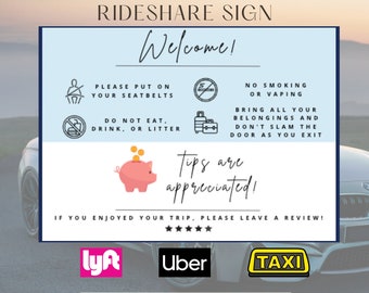 Uber, Lyft, Taxi, Rideshare Welcome Sign for Guest Reviews | Instant ...