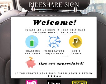 Uber, Lyft, Taxi, Rideshare Welcome Sign for Guest Reviews | Instant ...