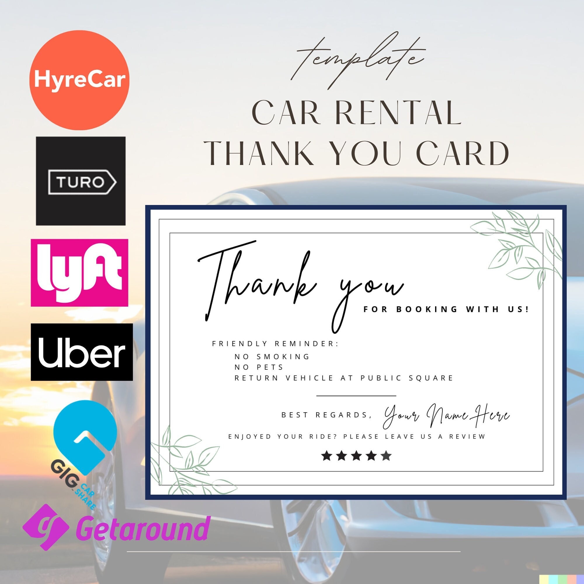 Turo Car Ride Rental Business Thank You Greeting Guest Card Flyer ...