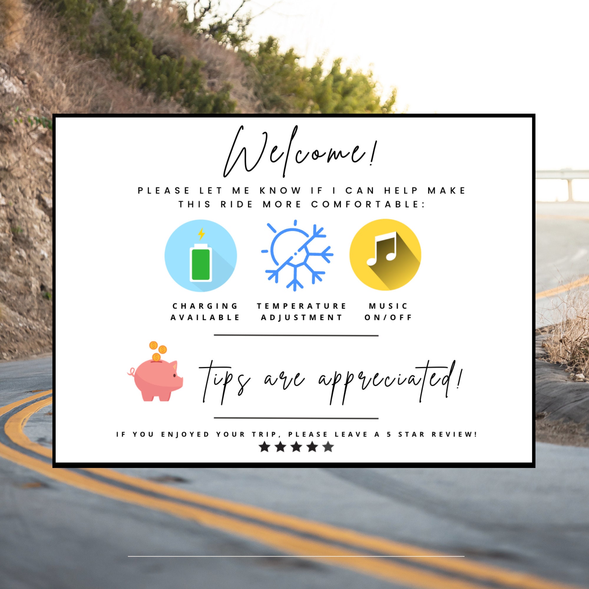 Uber, Lyft, Taxi, Rideshare Welcome Sign for Guest Reviews | Instant ...