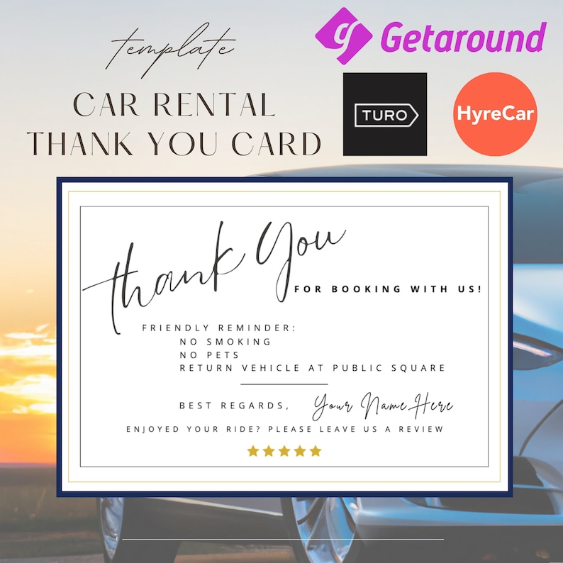 Turo Car Ride Rental Business Thank You Greeting Guest Card Flyer ...