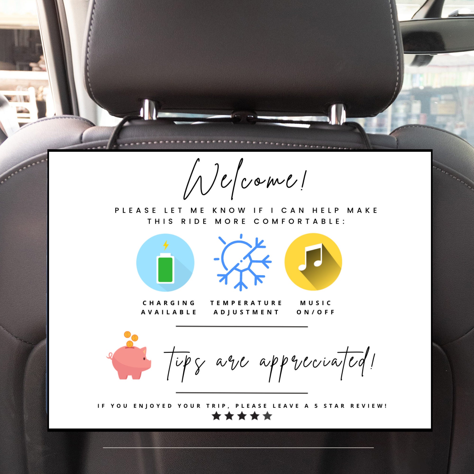 Uber, Lyft, Taxi, Rideshare Welcome Sign for Guest Reviews | Instant ...