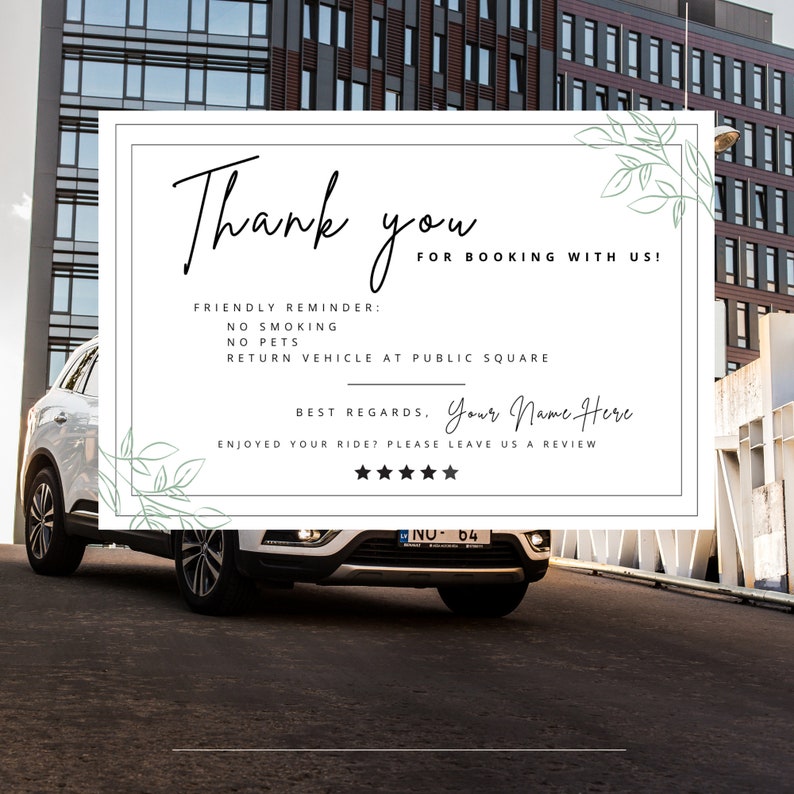 Turo Car Ride Rental Business Thank You Greeting Guest Card Flyer ...