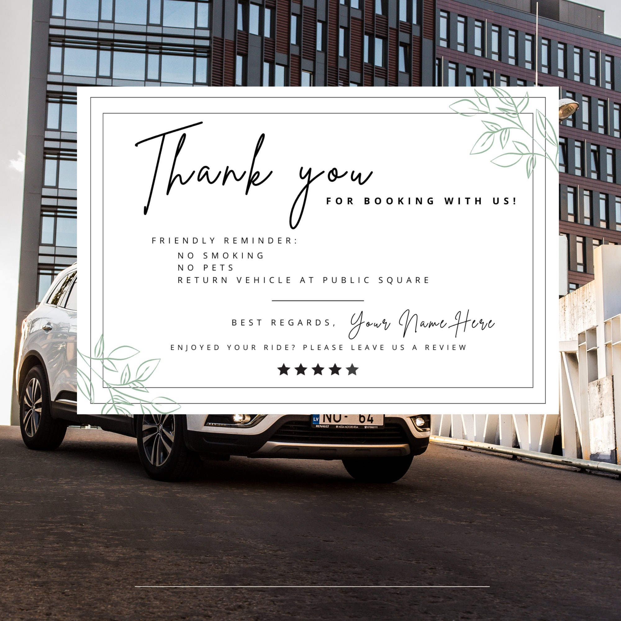 Turo Car Ride Rental Business Thank You Greeting Guest Card Flyer ...