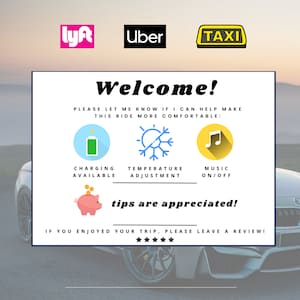 Uber, Lyft, Taxi, Rideshare Welcome Tip Review Sign for Guest Riders ...