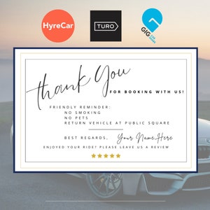 Turo Car Ride Rental Business Thank You Greeting Guest Card Flyer ...