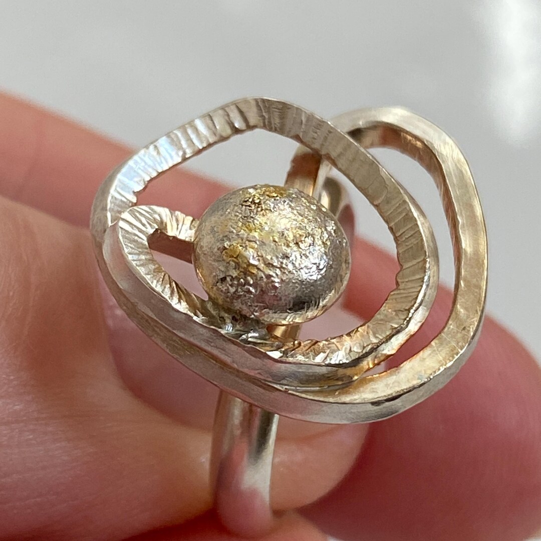 Spiral Ring Silver, Bubble Ring Silver and Gold, Bicolor Ring, Natural ...