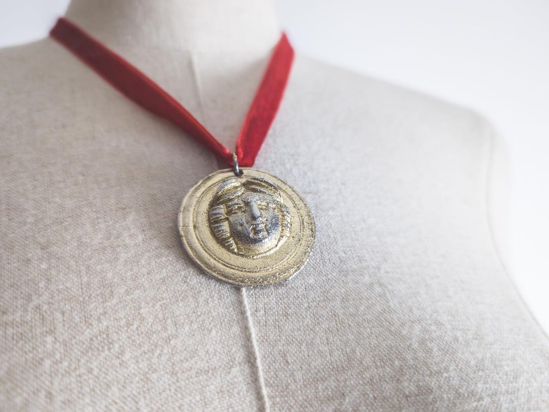 British Vintage Sphinx Lady Pendant Rare Medusa Head Gold Tone. Signed ...