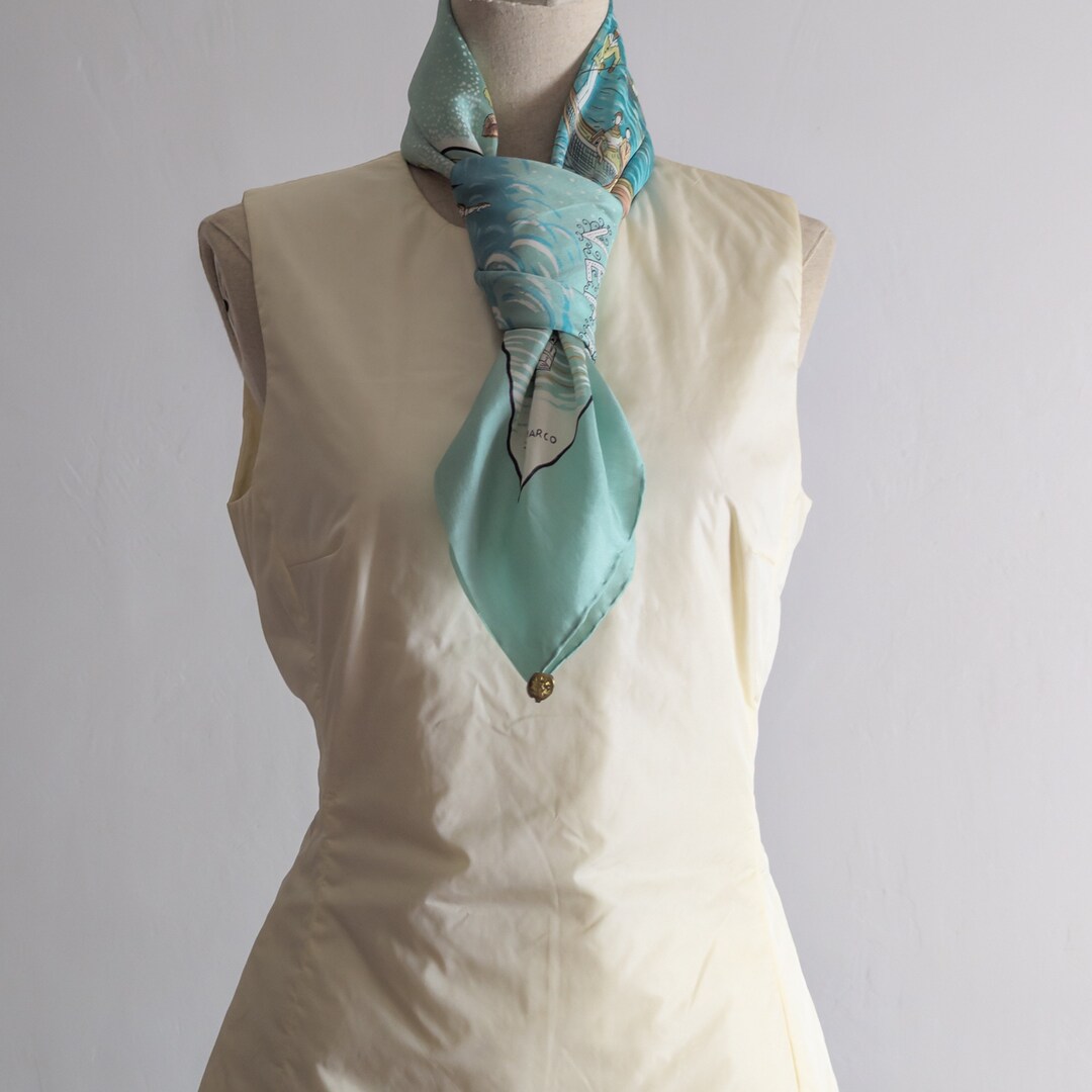 1960s Printed Silk Seafoam Scarf, Pure Silk ID, Venice Italy ...