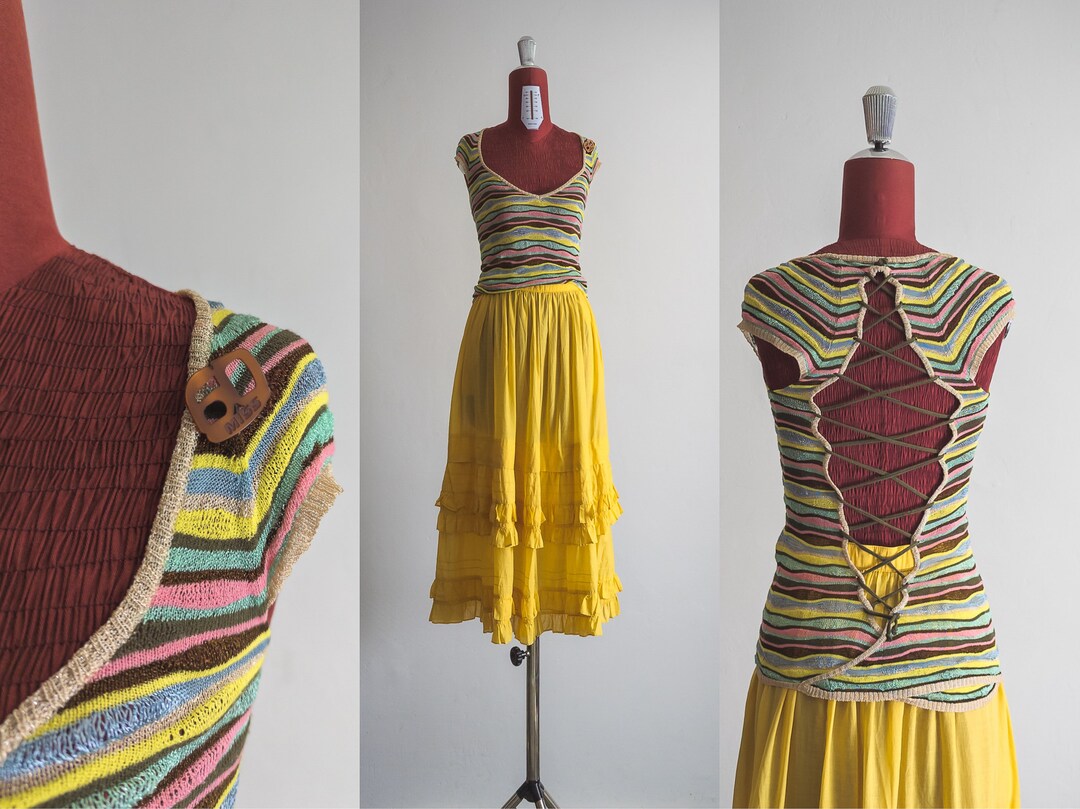 60 Miss Sixty Top Multicolorway Mesh Knit Top Open Back Lace up Top ...