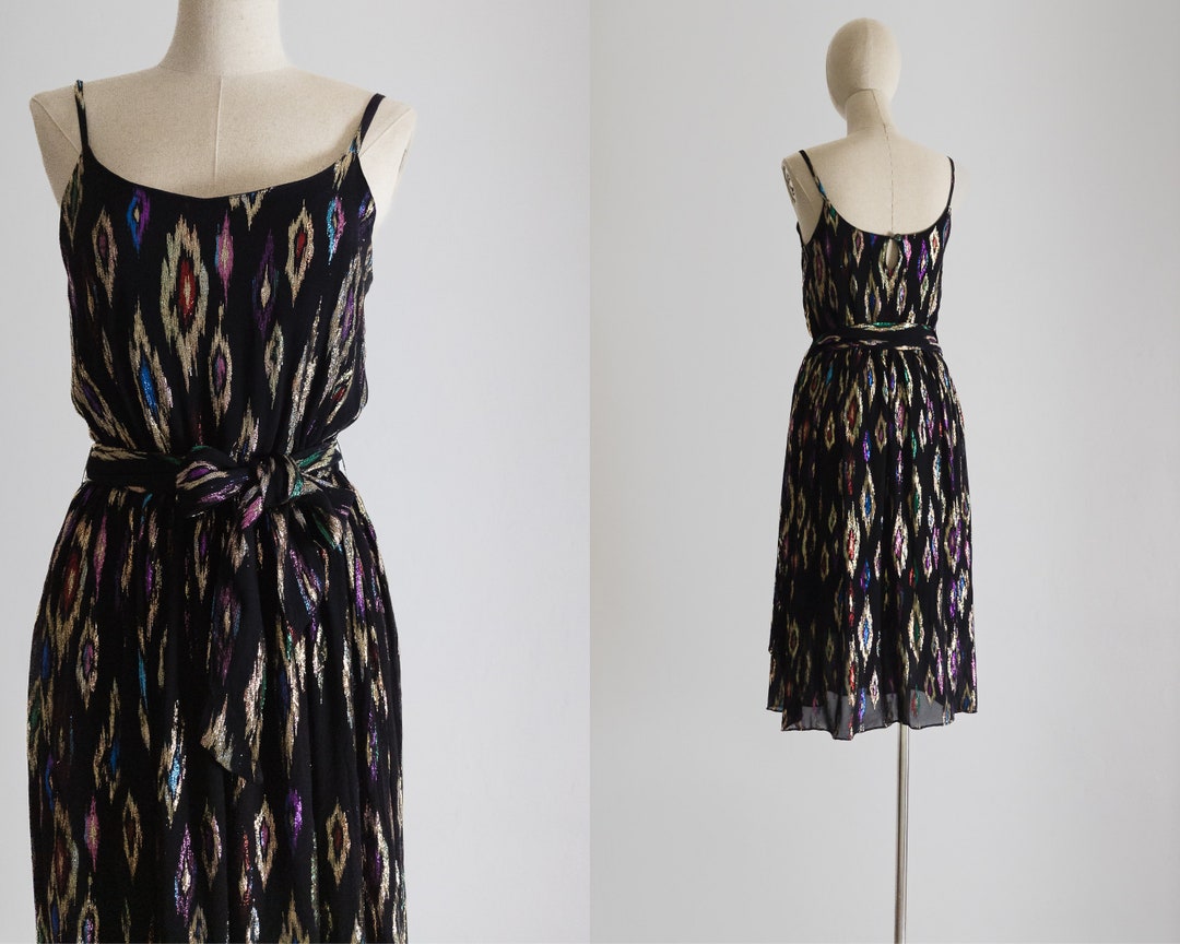 Brilliant Ikat Dress 1970s Radley England Lamé Rayon Disco Dress, Gold ...
