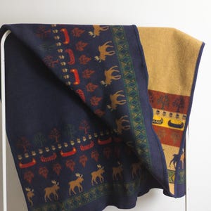 Vintage Pendleton Camp Blanket Wool/cotton Camel/midnight Moose/trees ...