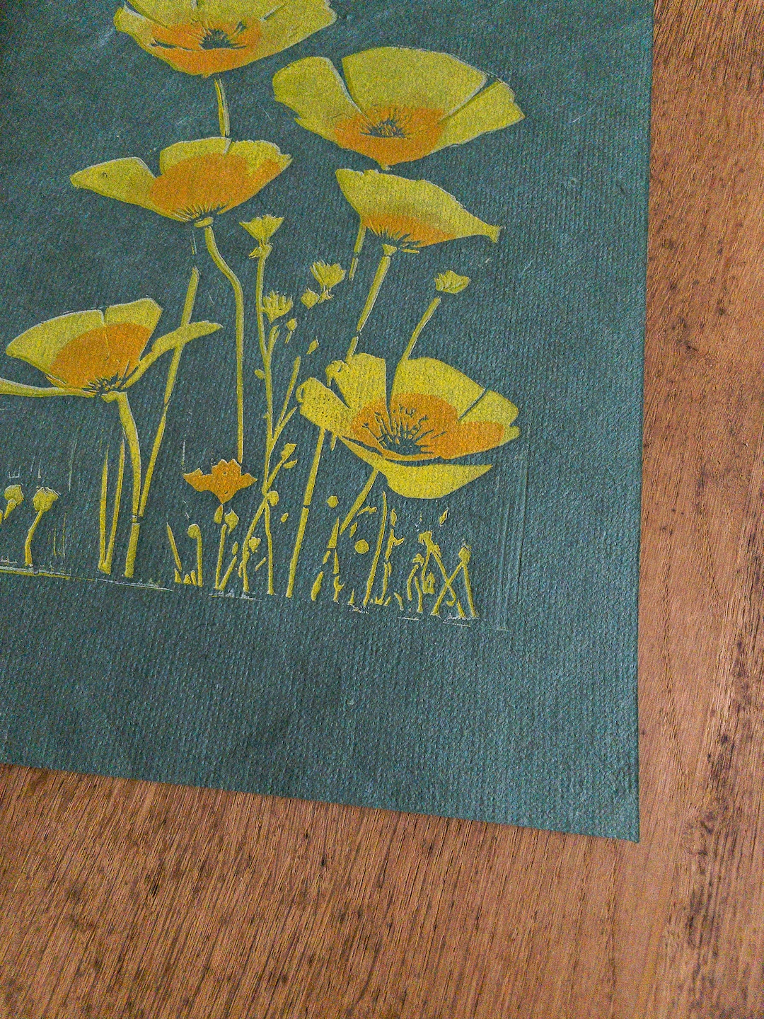 California Poppy Art Original Linocut Print Cup of Gold - Etsy