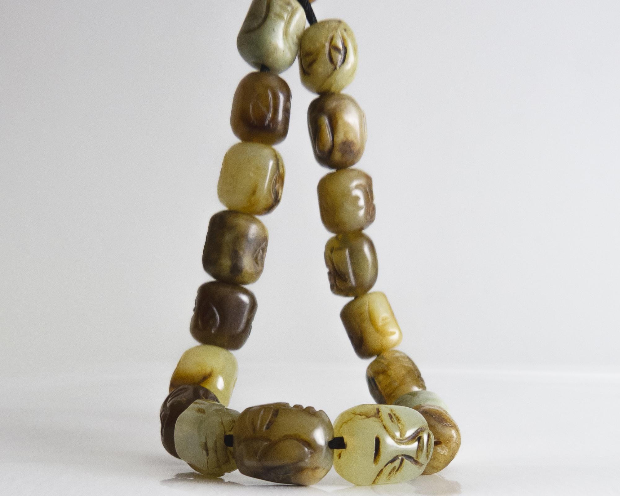 Antique asian hand carved prayer beads 18 immortals 18 beads + imam ...