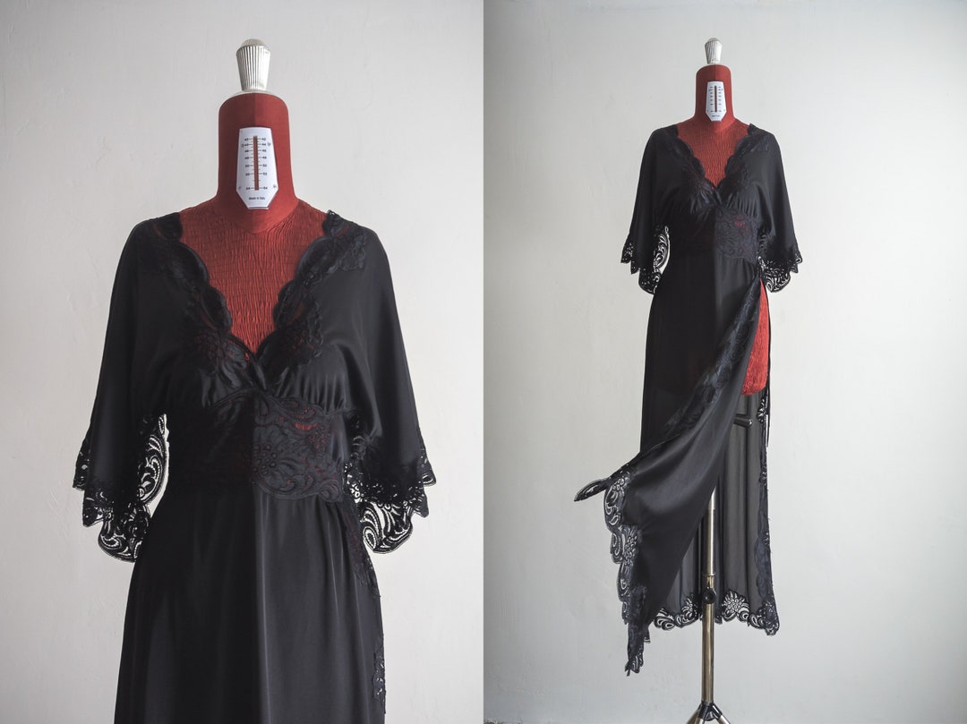 Italian Lace Romantic Nightgown Semisheer Maxi Nightdress Black ...