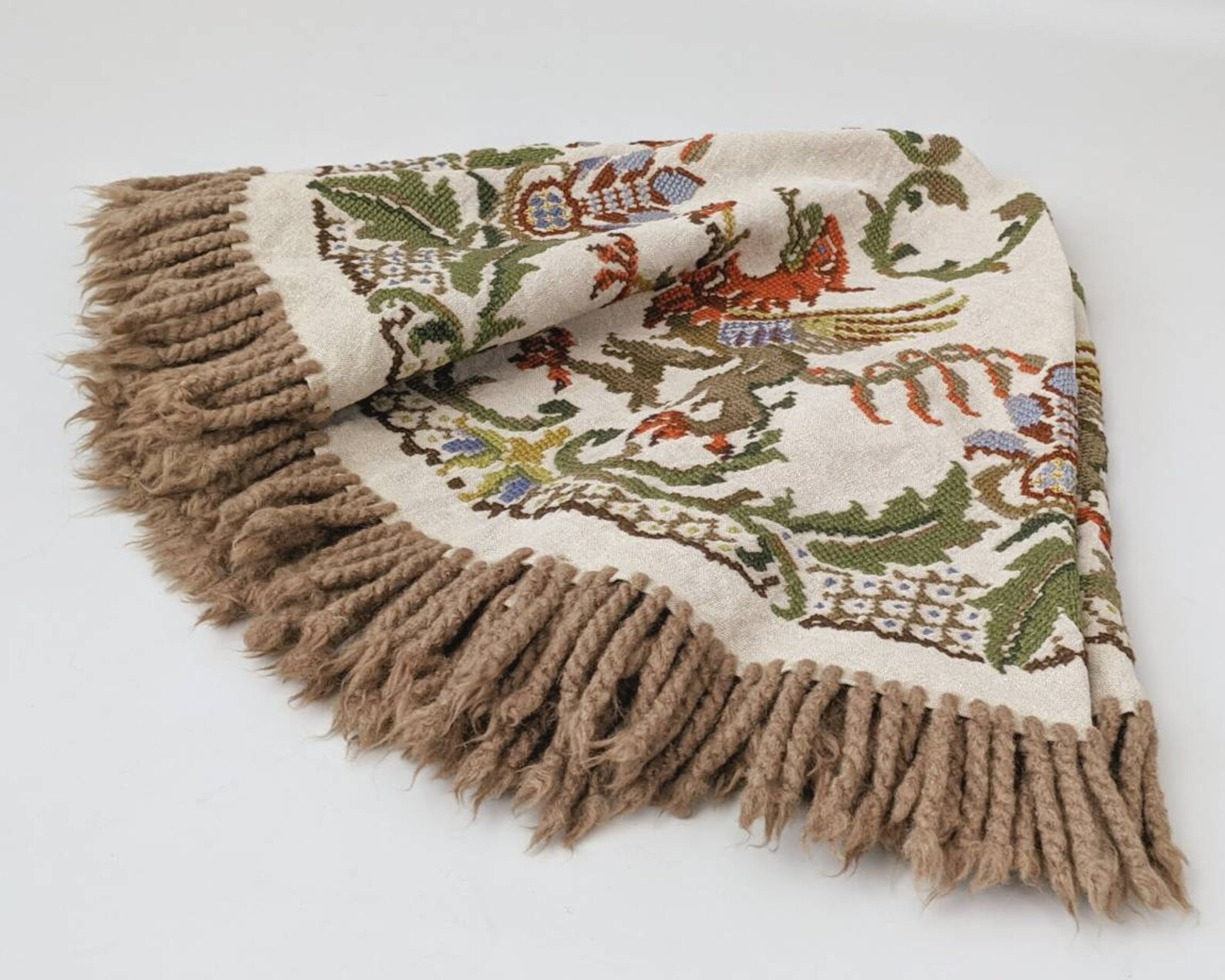 Griffons Medieval Dragons Antique Embroidered Homespun Tablecloth Oval ...