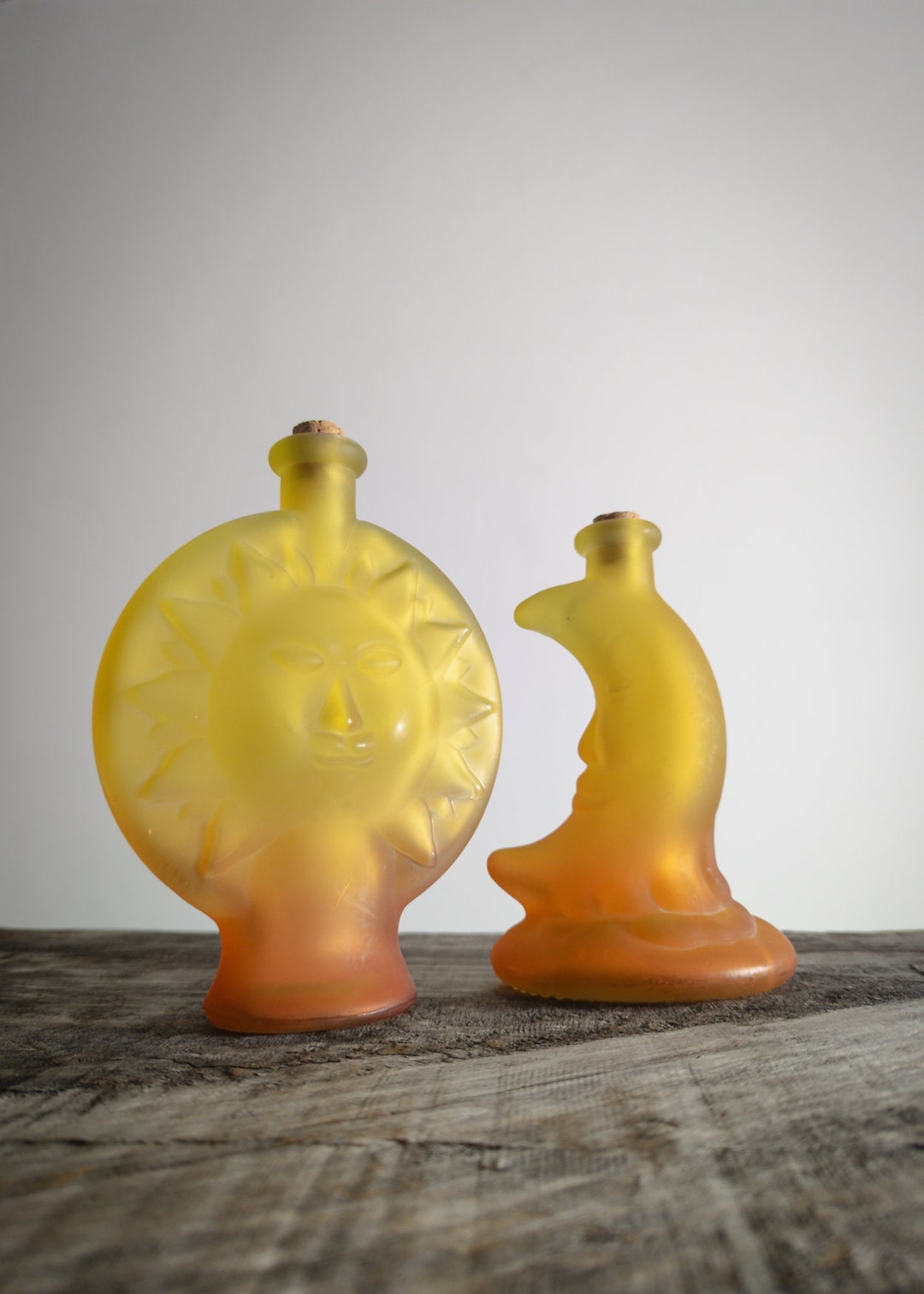 Vintage Art Deco Celestial Glass Set 2 Corked Bottle Containers Moon ...