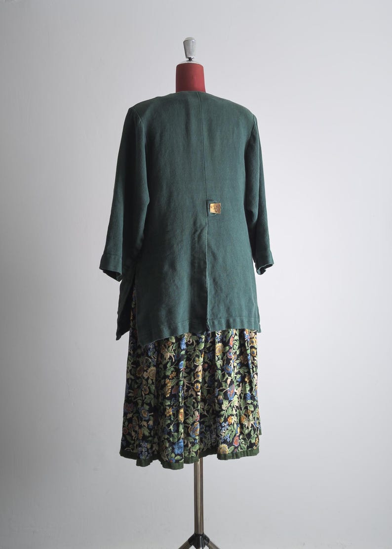 Rustic Green Linen Duster Jacket Women's Vintage Look Alpine Boho With ...